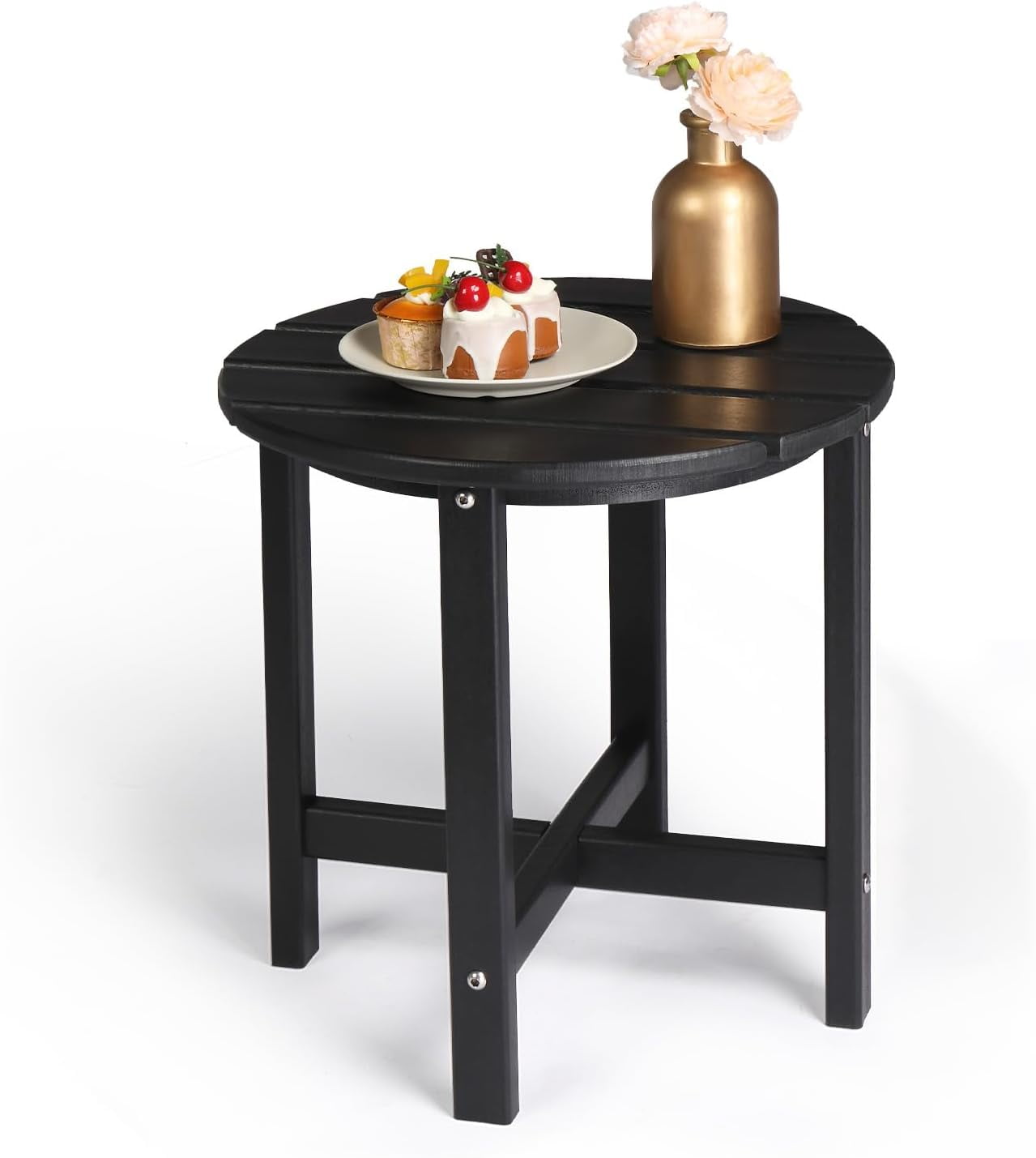 THJTDH Side Table, 18 Inch Round Outdoor End Table, HDPE Weather ...