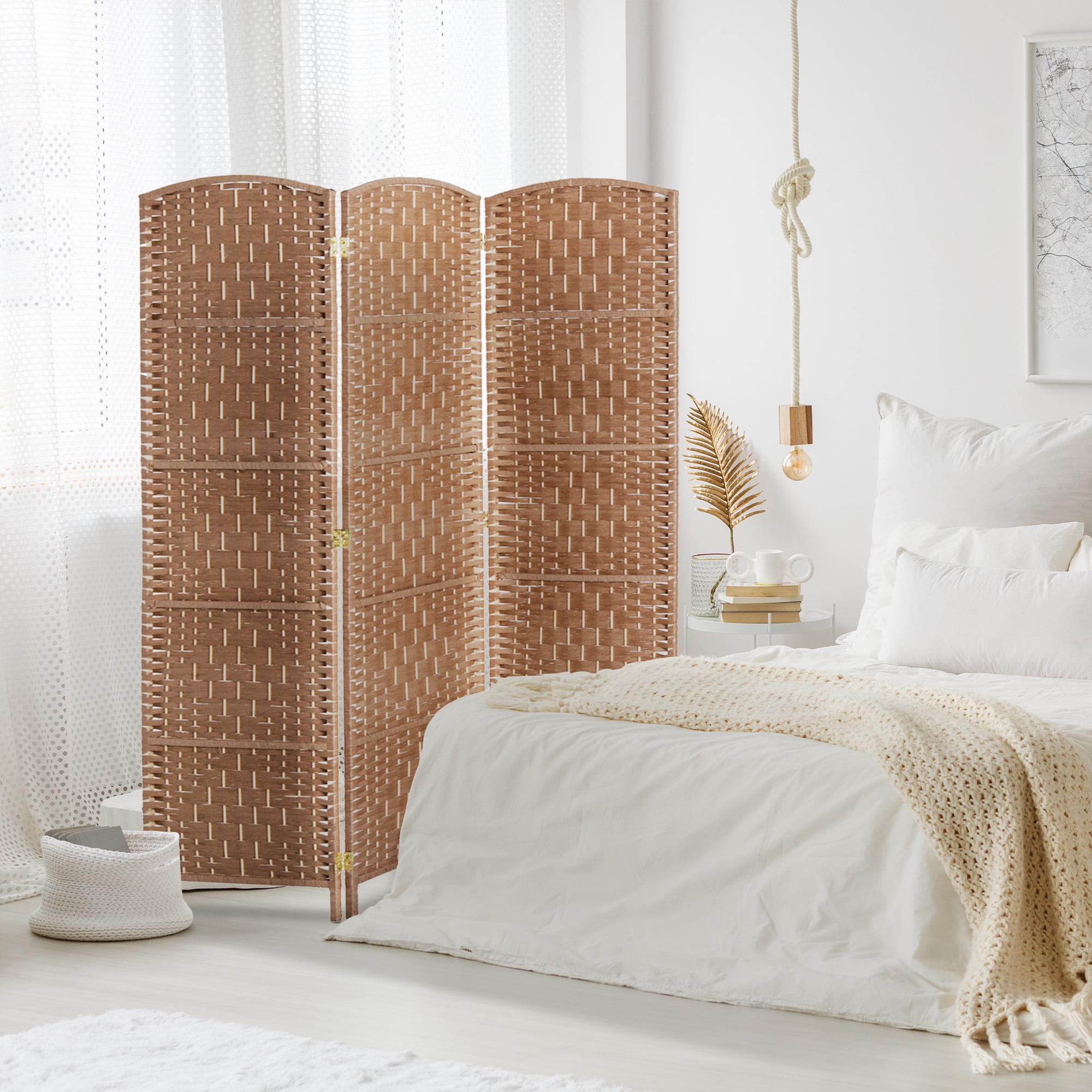 THJTDH Wicker Folding Room Divider Privacy Screen - Arched Top, Poplar ...