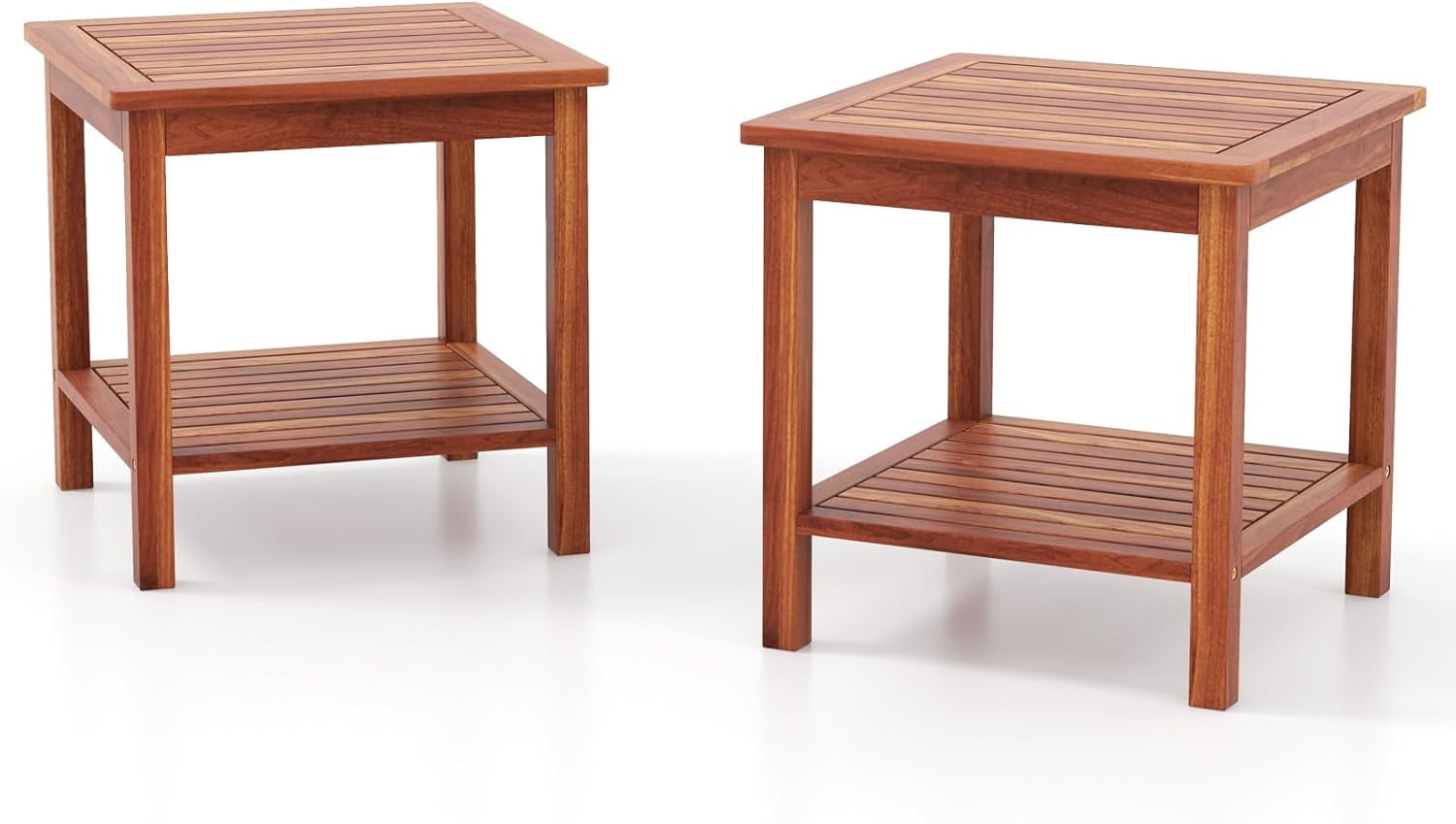 THJTDH Wood Outdoor Side Table Set of 2, Patio Square End Table, Sturdy ...