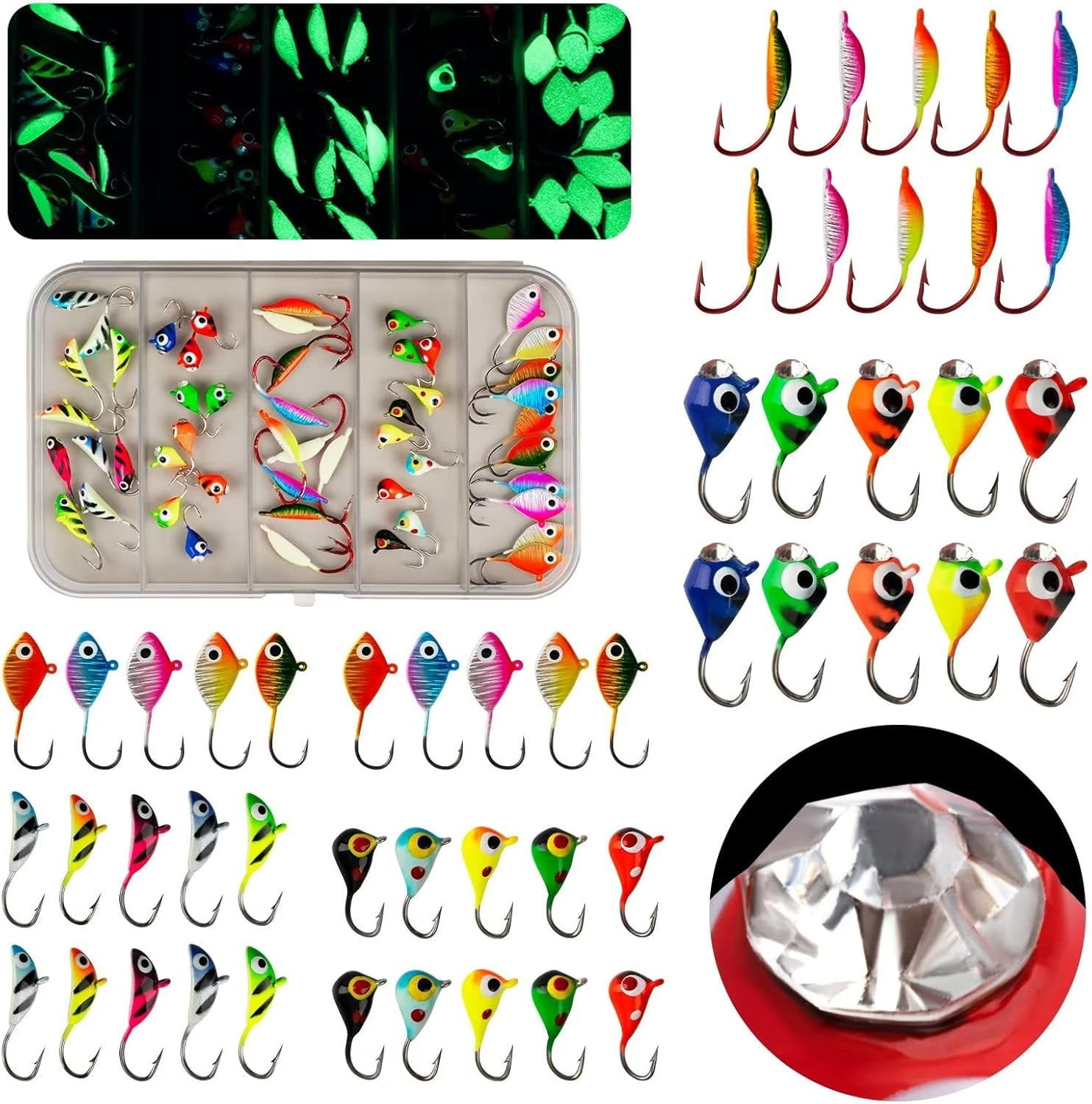 THKFISH Ice Fishing Jigs Kit Ice Fishing Lures for Walleye Perch Jigs ...
