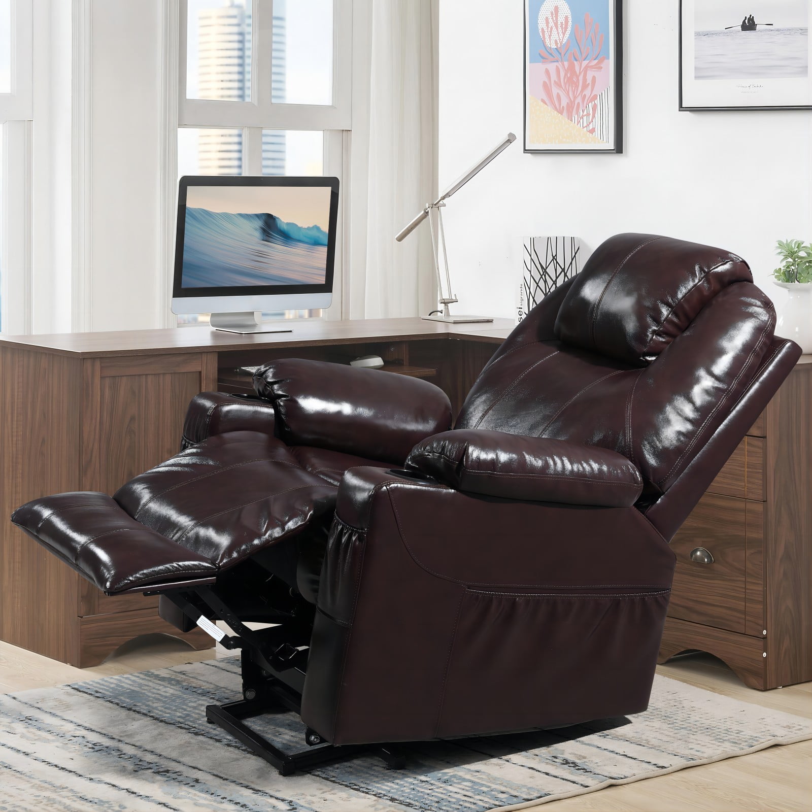 THLAND Lie-flat Genuine Leather Power Lift Chair Infinite Position ...