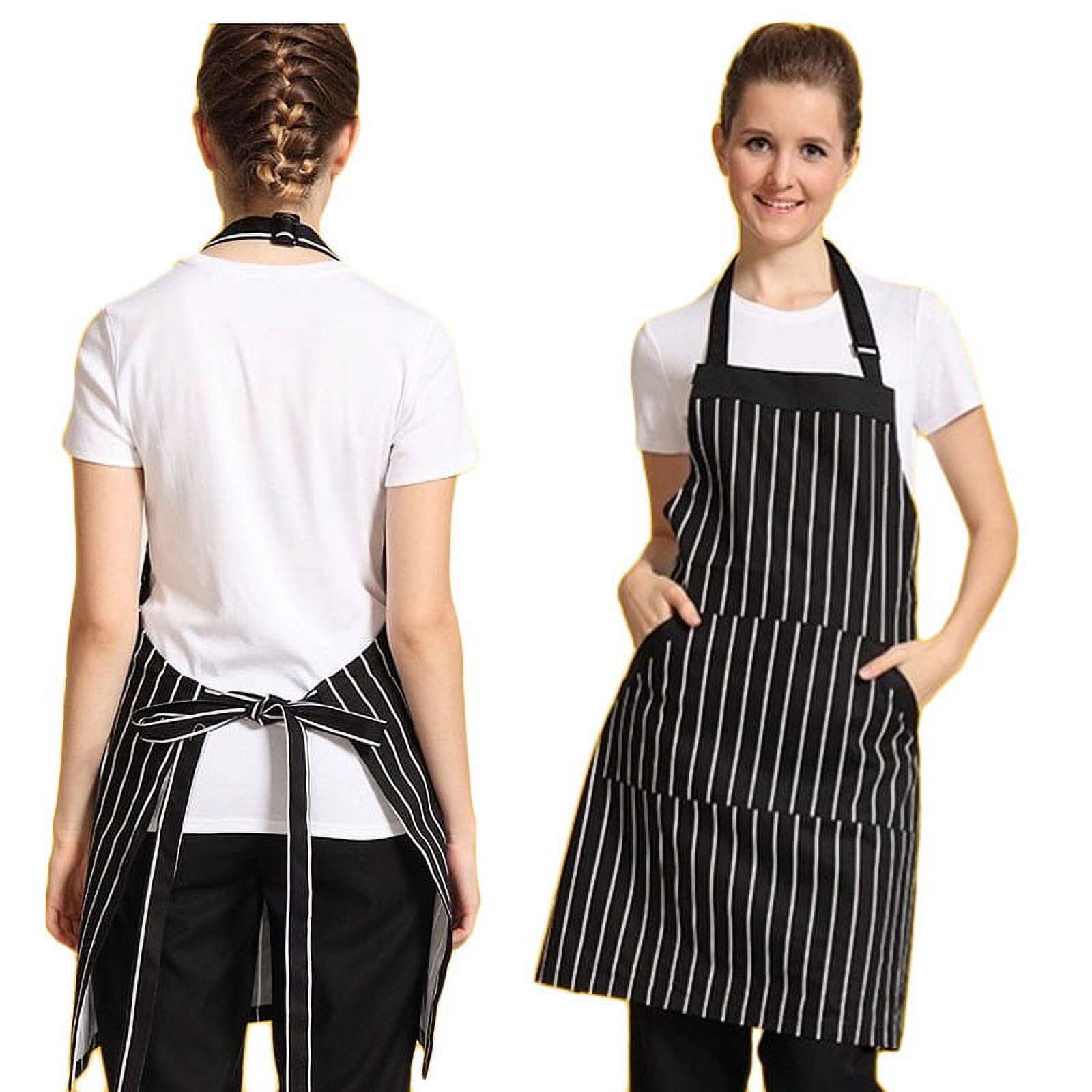 THLKIF Adjustable Black Stripe Bib Apron with 2 Pockets Chef Kitchen ...