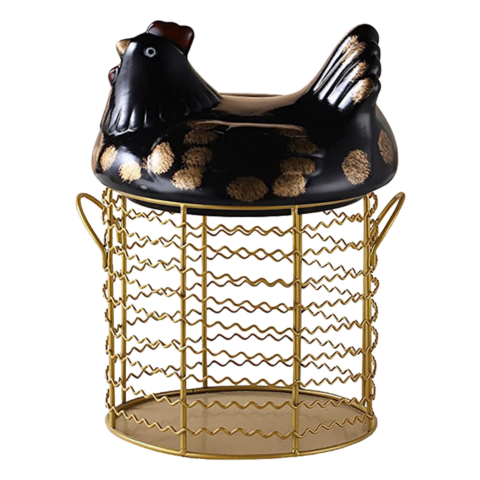 THLKIF Eggs Basket Ceramic Chicken Shaped Lid Round Wire Basket Bottom ...