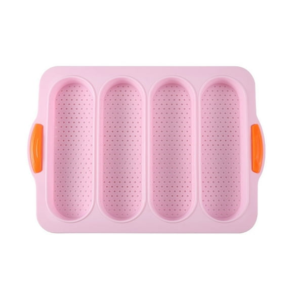 THLKIF French Bread Roll Baking Pans, 4-Slot Non Stick Silicone Mold Tray for Sandwich Baguette ...