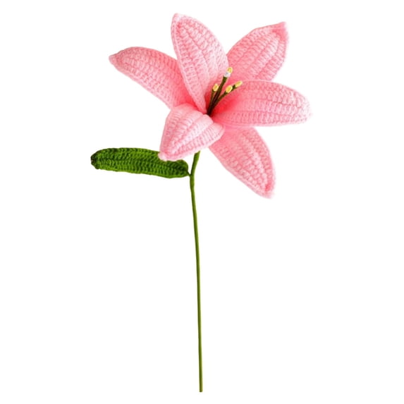 THLKIF Handmade Crochet Lily Flower Bouquet with Leaf and Stems ...