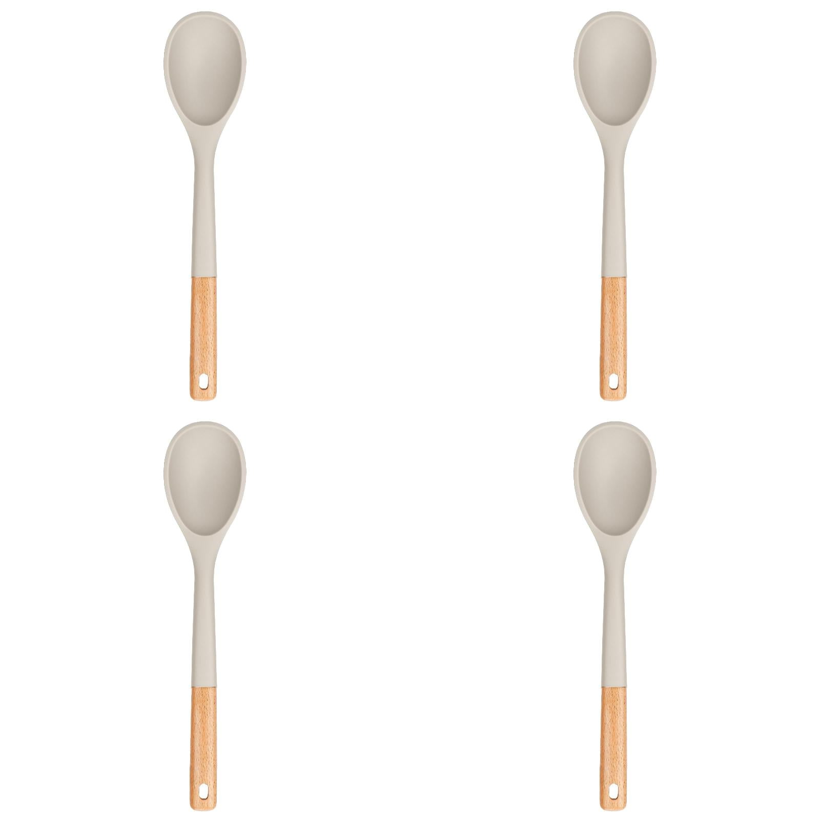 THLKIF Large Silicone Cooking Spoons, Nonstick Solid Wooden Handle ...