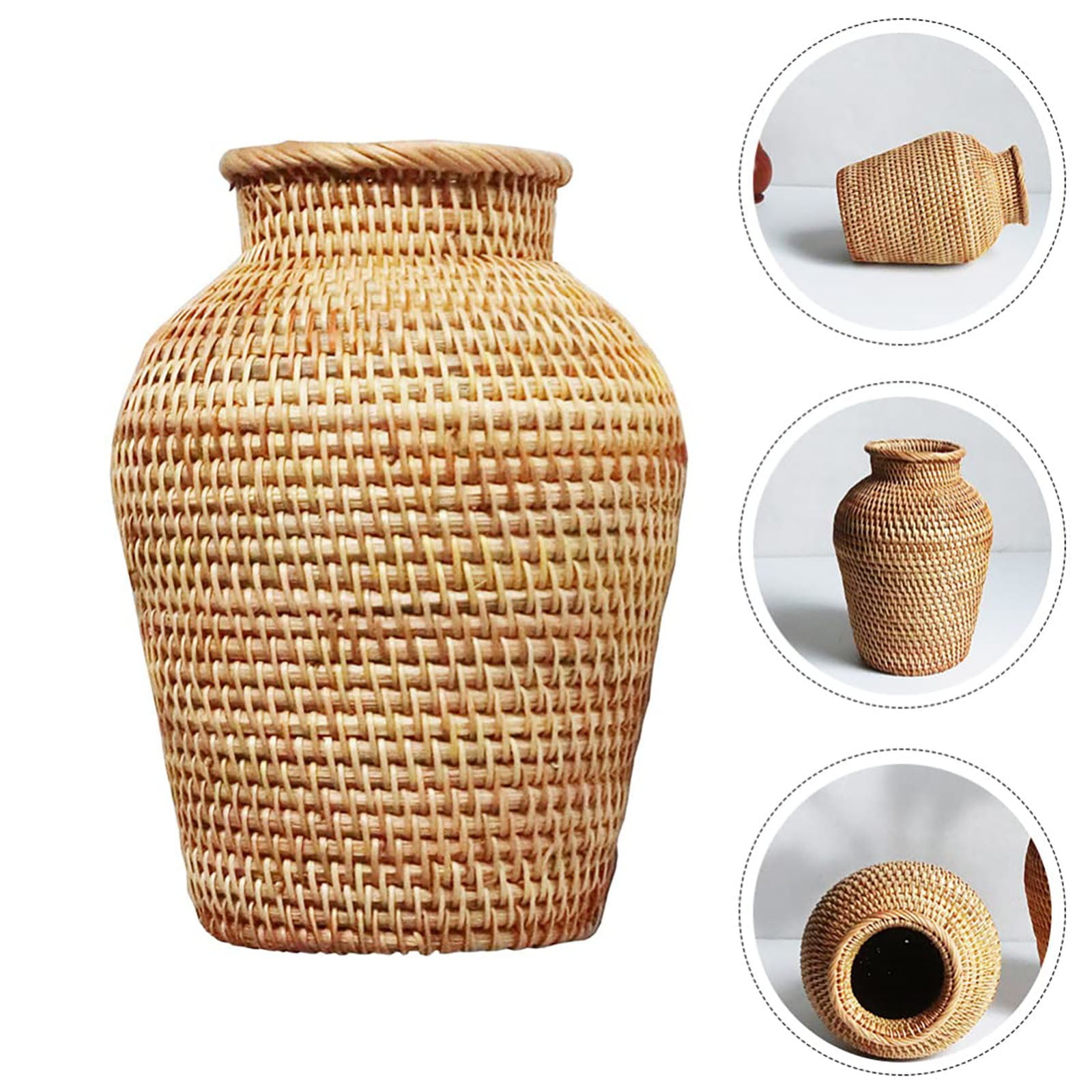 THLKIF Rattan Woven Vase, Country Style Rustic Basket for Plant Holder ...