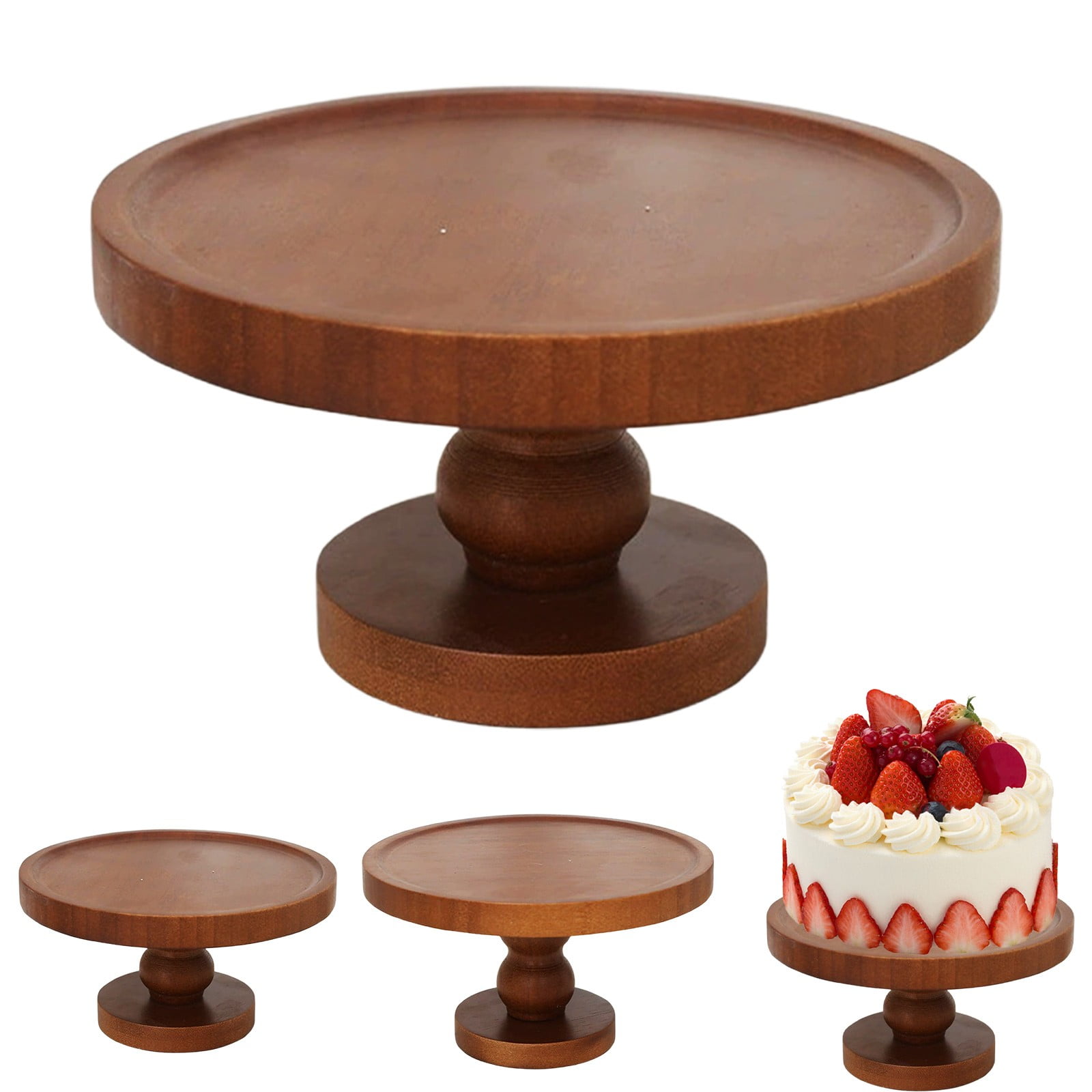 THLKIF Rustic Round Wood Cake Stands, Cupcake Pedestal Stand, Dessert ...