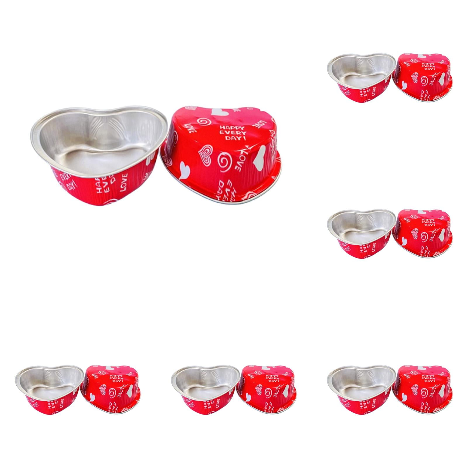 THLKIF Valentine Heart Shaped Cake Pans with Lids Aluminum Foil Cupcake ...