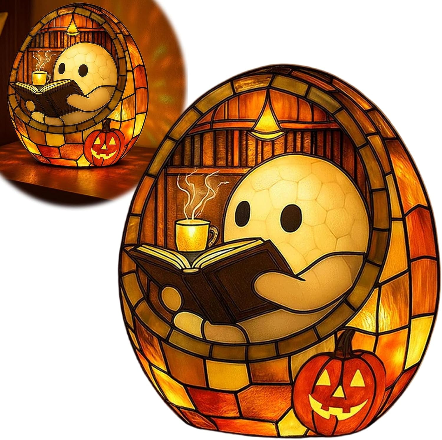 THOPBPRK 2025 New 3D Stained Resin Halloween Ghost Lamp, Ghost Art ...