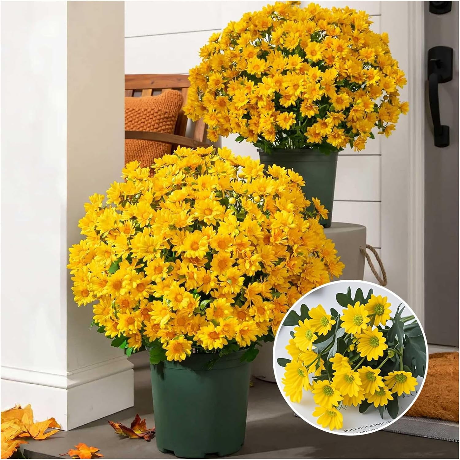 THOPBPRK 5 Bundles Artificial Fall Mums Outdoor UV Resistant, Fake Silk ...