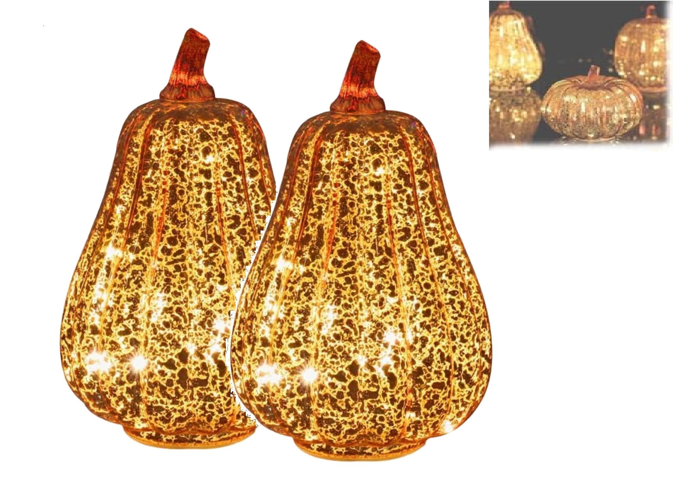 THOPBPRK 9" Gold Mercury Glass LED Pumpkin w/Timer – Halloween, Fall ...