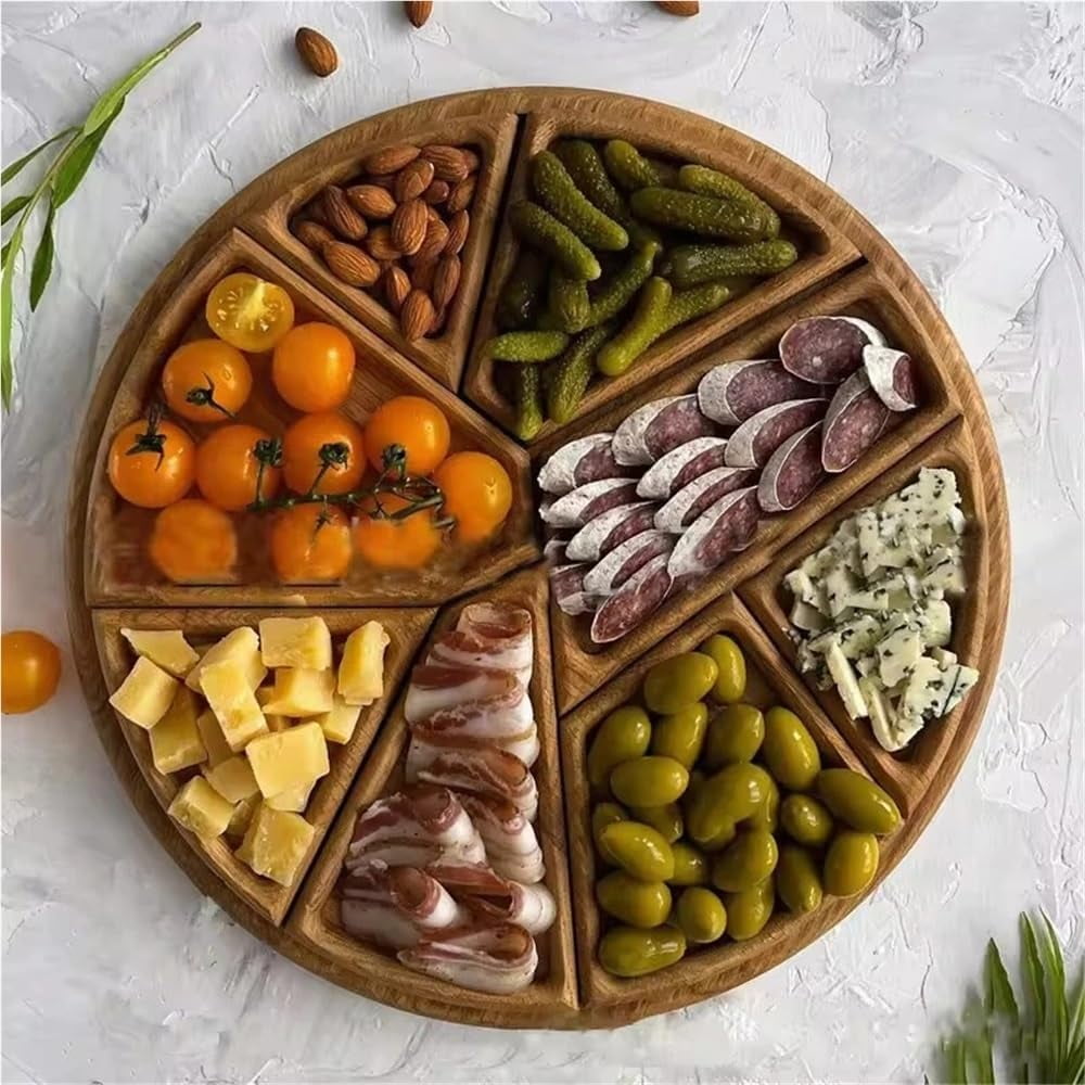 THOPBPRK Divided Wood Serving Chip Tray, 10" Snack Plate Serving ...