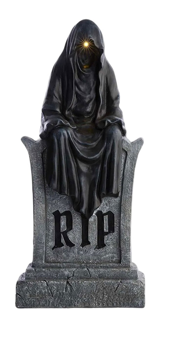 THOPBPRK Halloween Decorations - 11.8" The Grim Reaper Sit on Tombstone ...