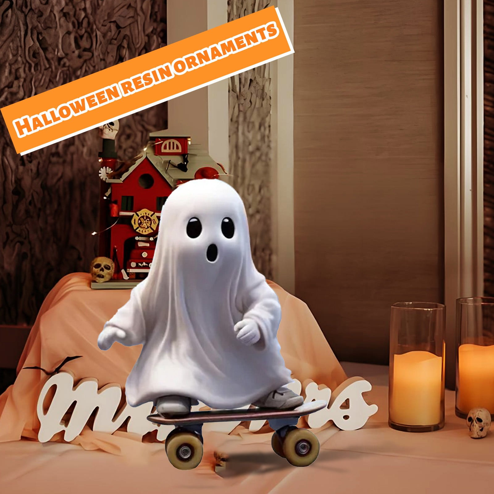 THOPBPRK Halloween Skateboarding Ghost Statue | Fun & Whimsical Resin ...