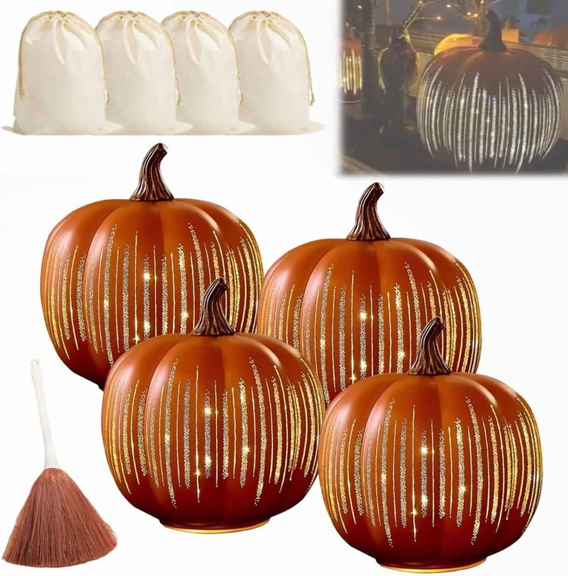 THOPBPRK LED Light Pumpkins, Timer Lighted Sparkling Starry Night Glass ...