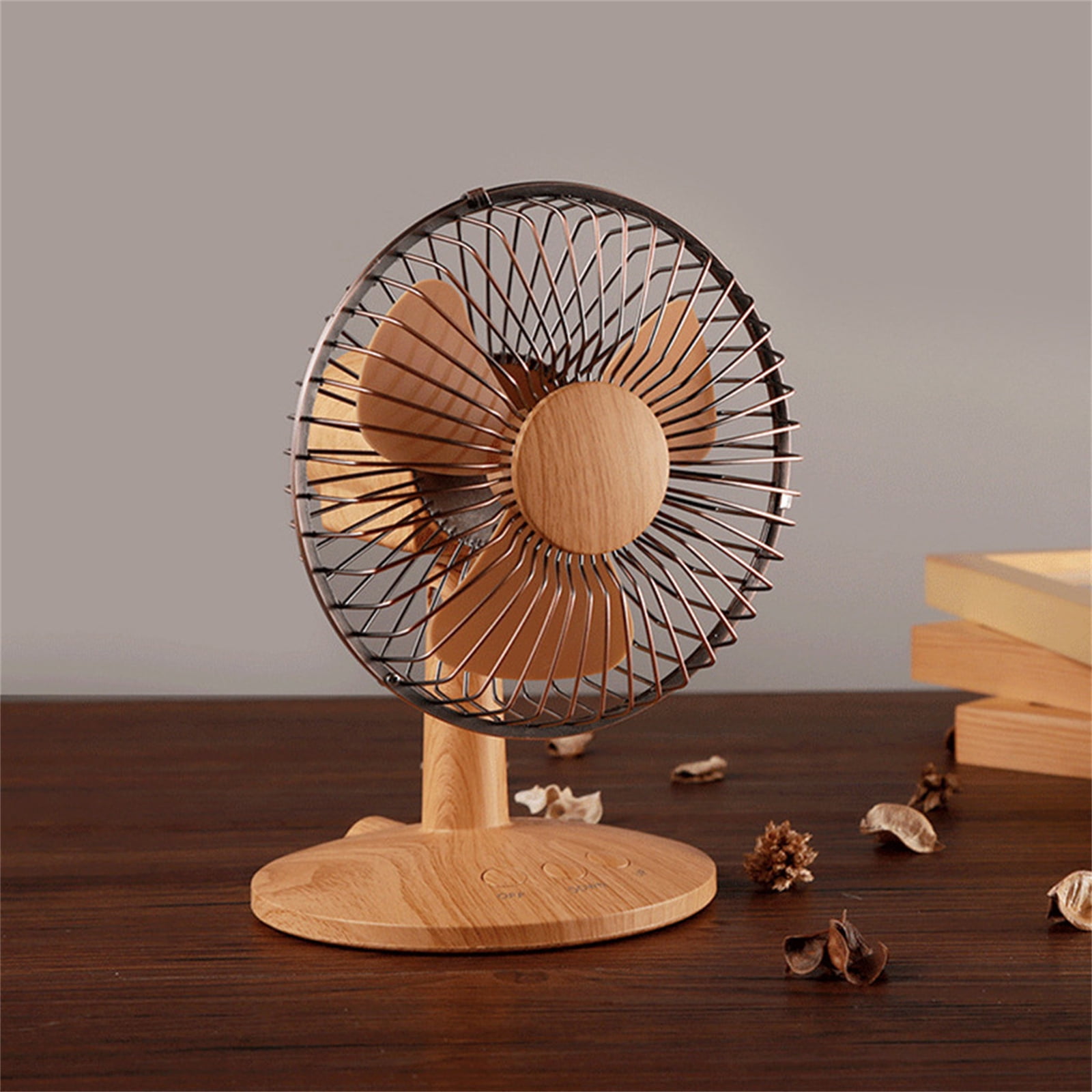 THOPBPRK Retro Desktop Fan Wood Grain Oscillating Table Fan Vintage ...