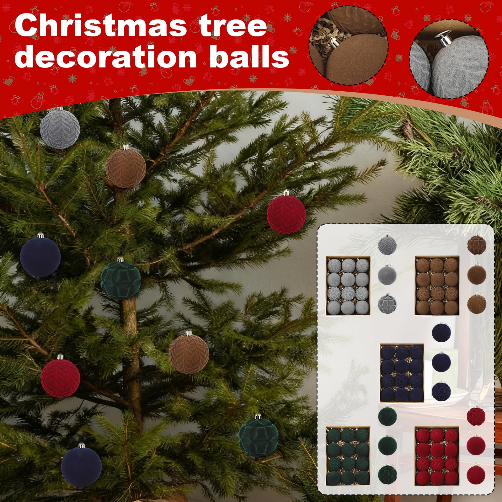 THOPBPRK Velvet Ball Flocking Christmas Tree Ornaments, 12PCS 8cm Wine ...
