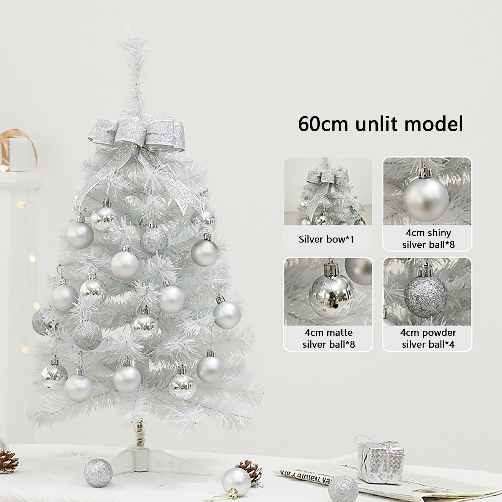 THOPBPRK White Christmas Tree 2025 LED Desktop Christmas Tree 17.7in ...