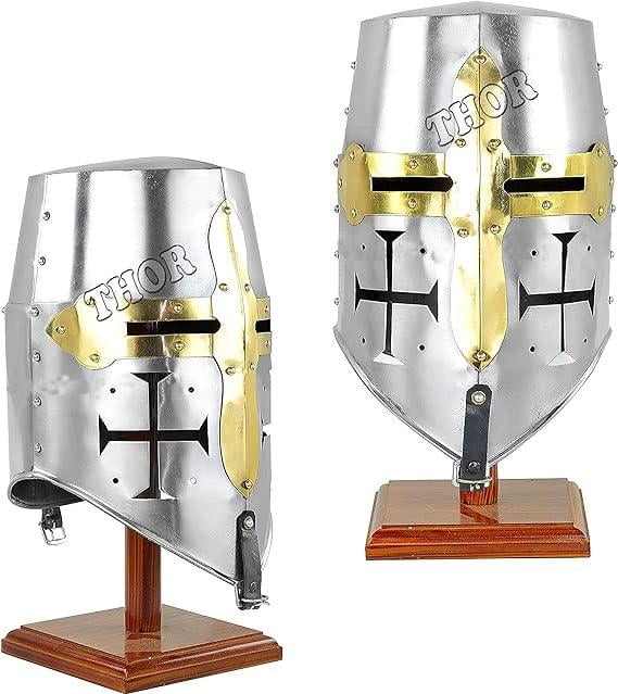 THOR INSTRUMENTS Brass Crusader Knight Templar Helmet Medieval Costumes ...