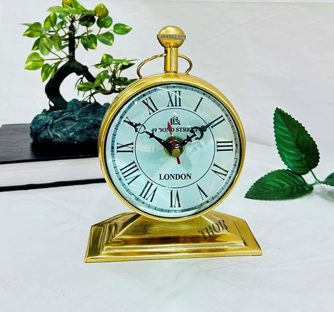 THOR INSTRUMENTS Brass Table Clock Vintage Heavy Single Sided with ...
