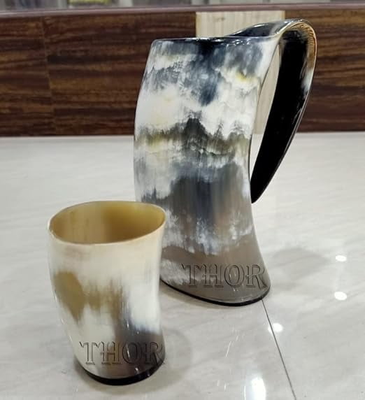 THOR INSTRUMENTS Drinking Horn Mug - with Horn Shot Glass | Medieval ...