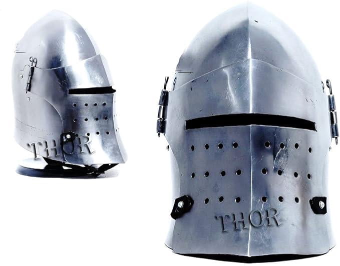 THOR INSTRUMENTS Medieval Barbuta Visored Steel Knight Armour Helmet ...