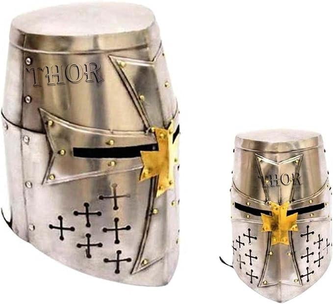 THOR INSTRUMENTS Medieval Brass Crusader Templar Knight Helmet With ...