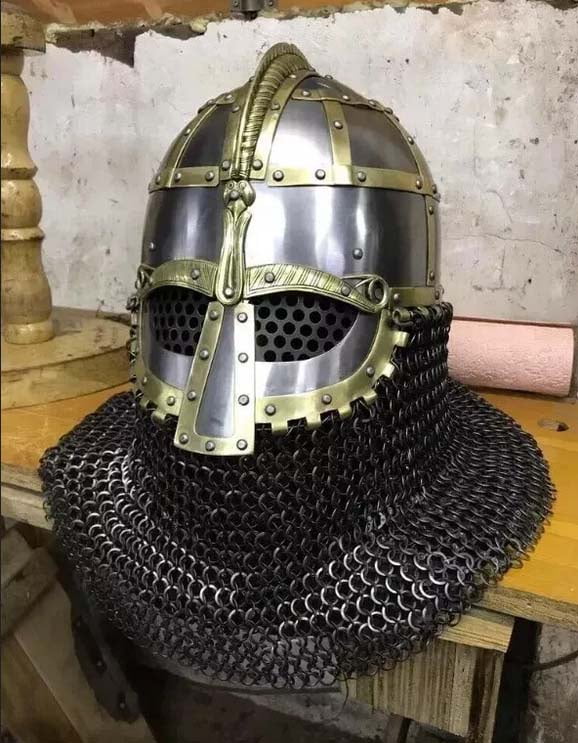 14GA SCA Vendel Medieval Viking Helmet Knight With Chainmail Helmet ...