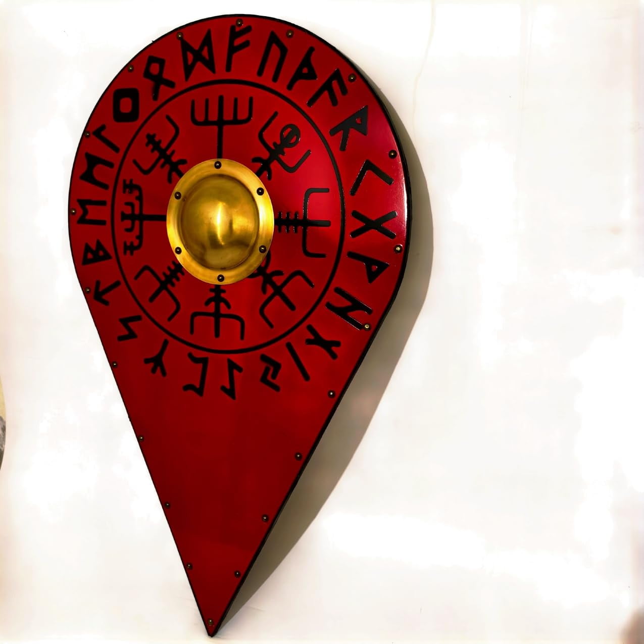 THOR INSTRUMENTS Viking Medieval Kite Shield, Red Wood with Norse Runes ...