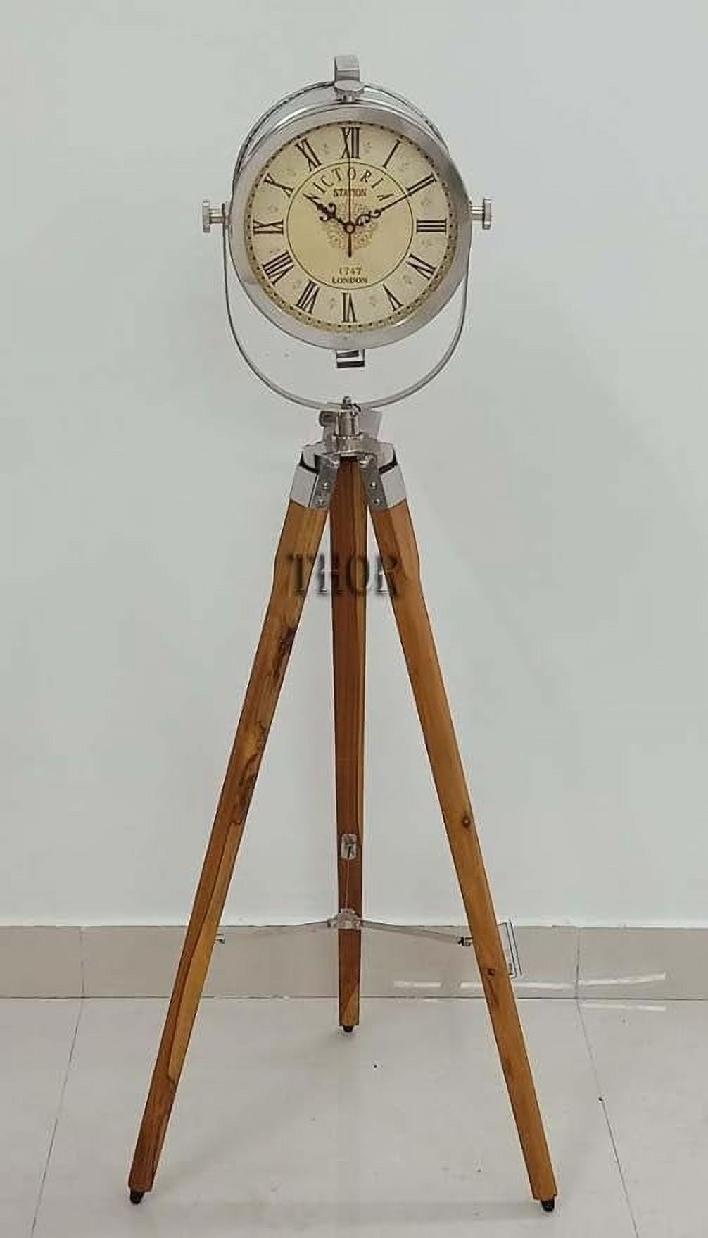 THOR INSTRUMENTS Vintage Style Wooden Tripod Clock Vintage Antique ...