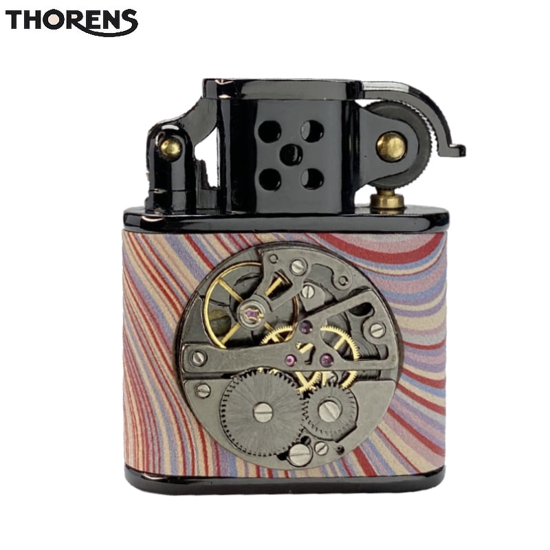 THORENS hand-made leather lighter, color, inlaid mechanical watch core ...