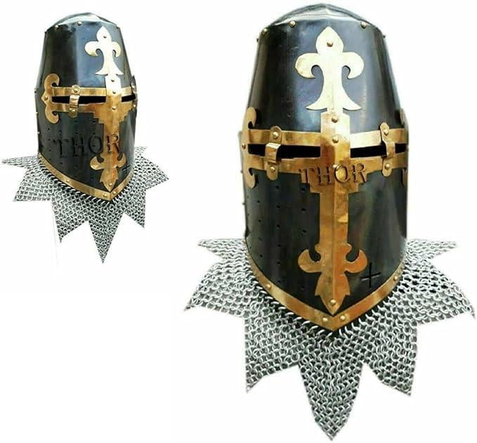 THORINSTRUMENTS Medieval Knight Templar Brass Crusader Armor Helmet W ...