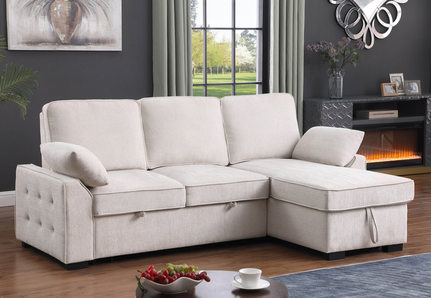 THOWDEE 3 Seat Chenille Reversible Sectional Sofa, Upholstered Sleeper ...