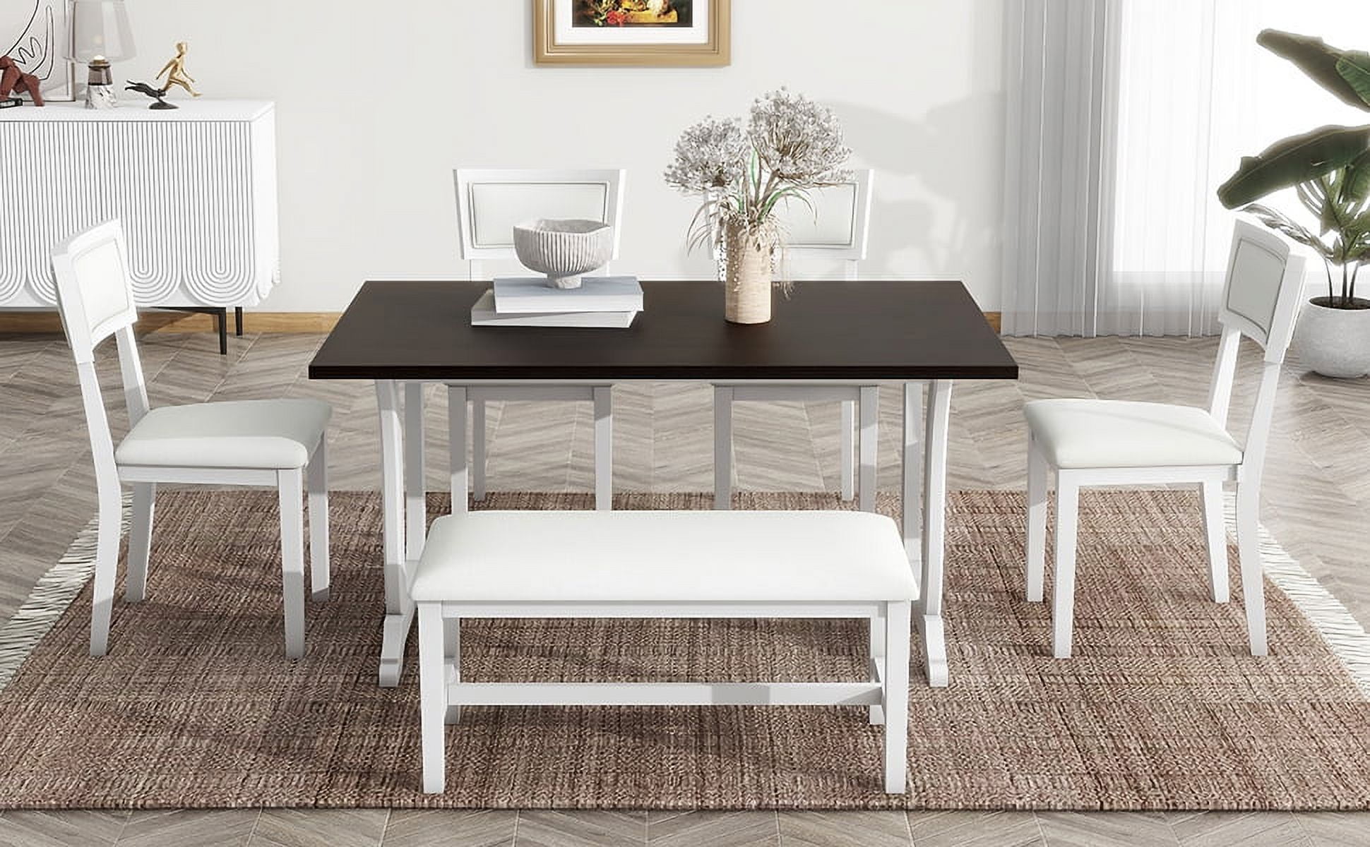 THOWDEE Farmhouse 6-Piece Trestle Dining Table Set with Four ...