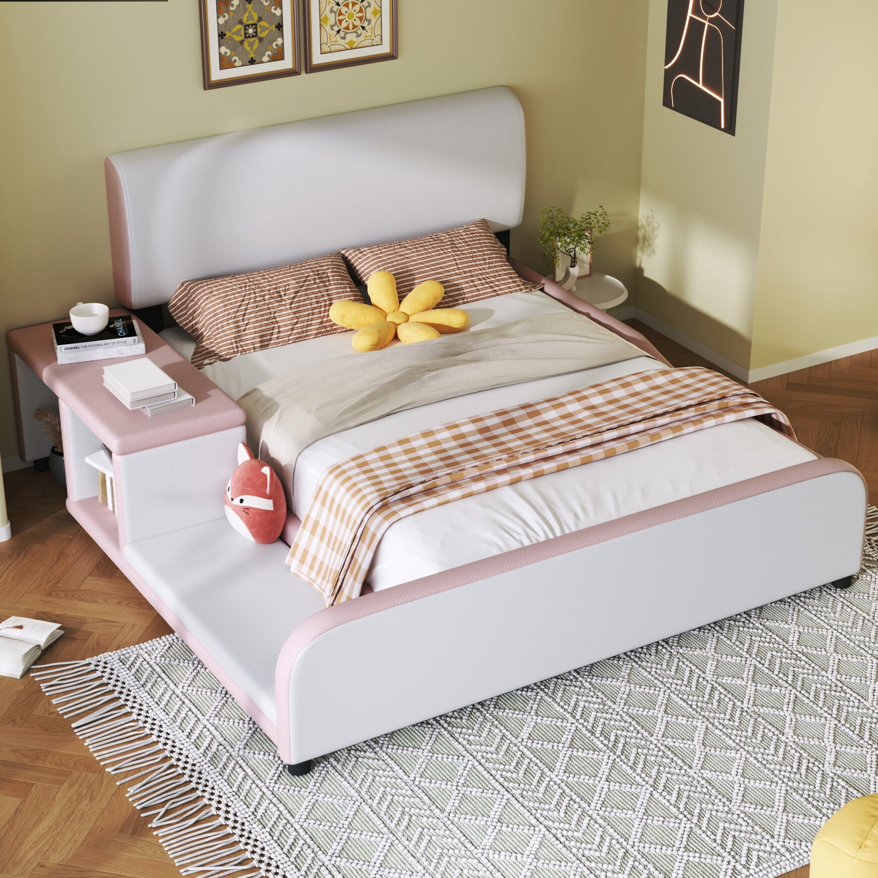 THOWDEE Full Size Upholstered Platform Bed, Wooden Bed Frame with ...