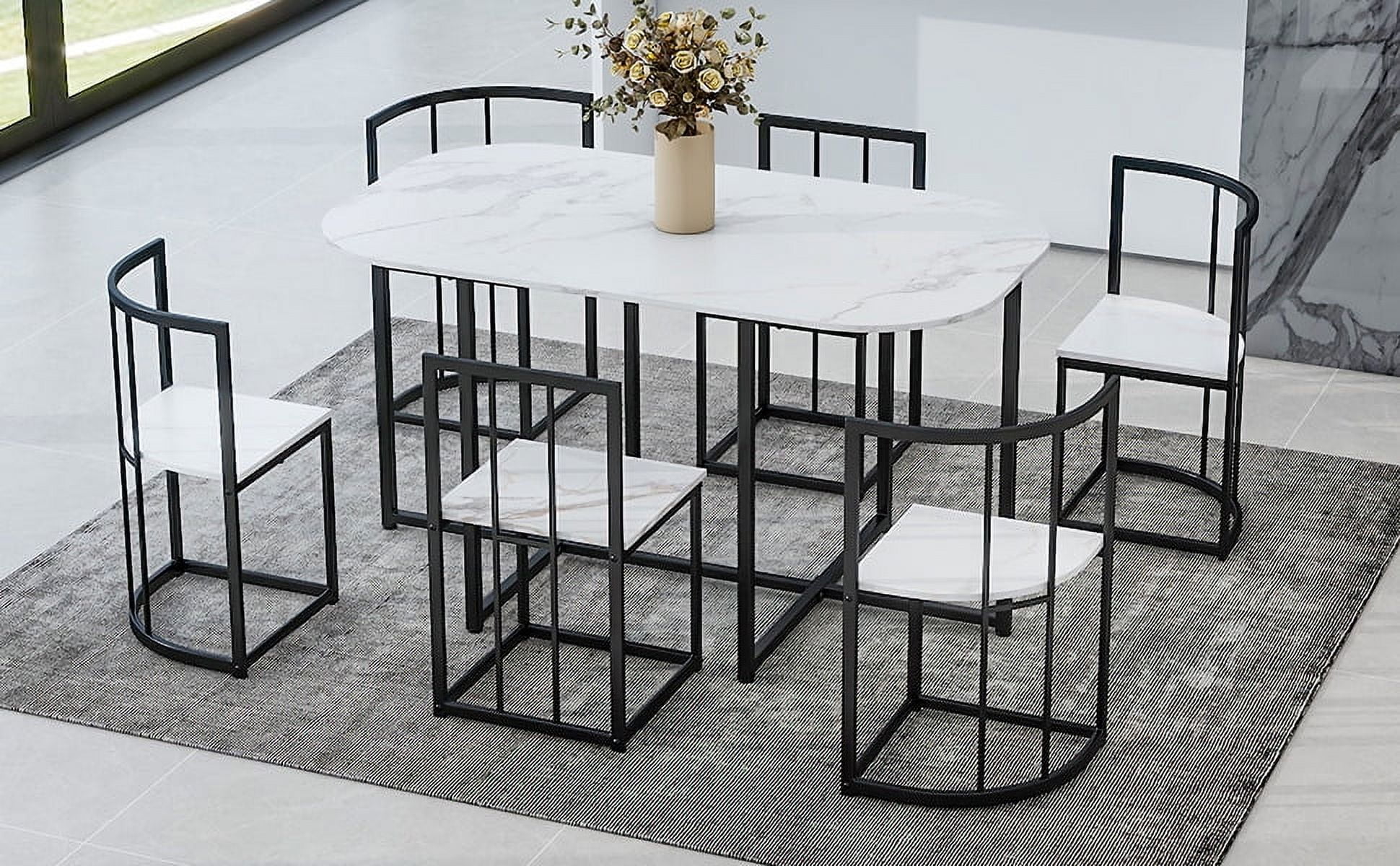 THOWDEE Modern 7-Piece Dining Table Set, 55Inch Kitchen Table Set with ...