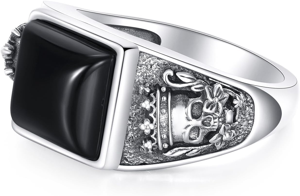 THOYAS 10x10mm Black Onyx skull Rings, Sterling Silver Gothic Style Gem ...