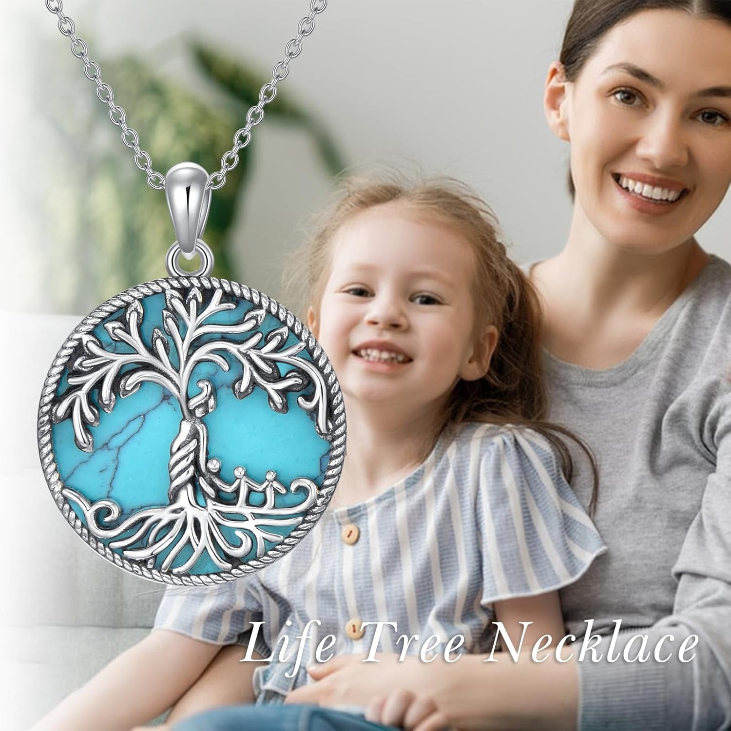 THOYAS Natural Turquoise Tree of Life Necklace for Women 925 Sterling ...