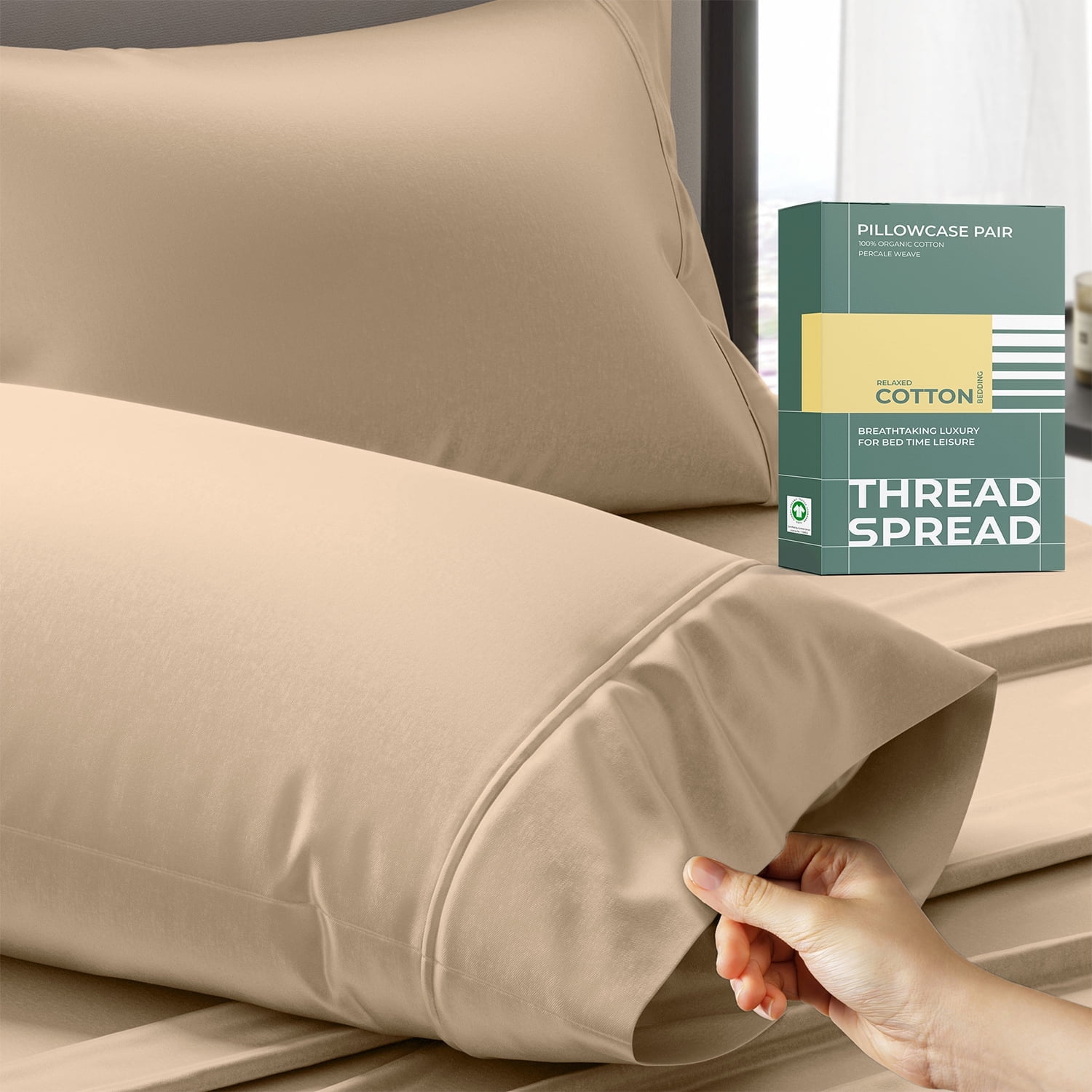 THREAD SPREAD 100% Cotton Percale Pillowcases Queen / Standard Size Set of 2 – Soft, Breathable ...
