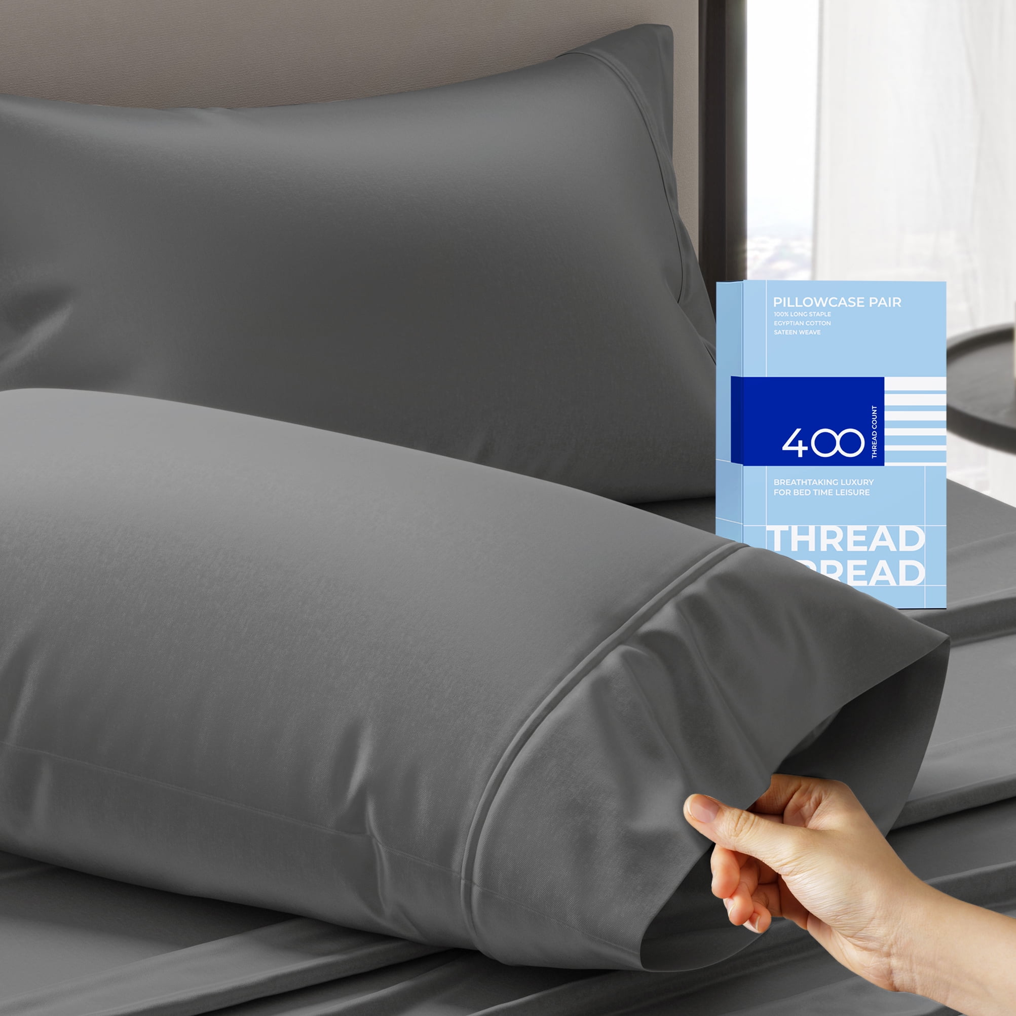THREAD SPREAD 100% Cotton Pillow Cases - 400 Thread Count for Standard ...