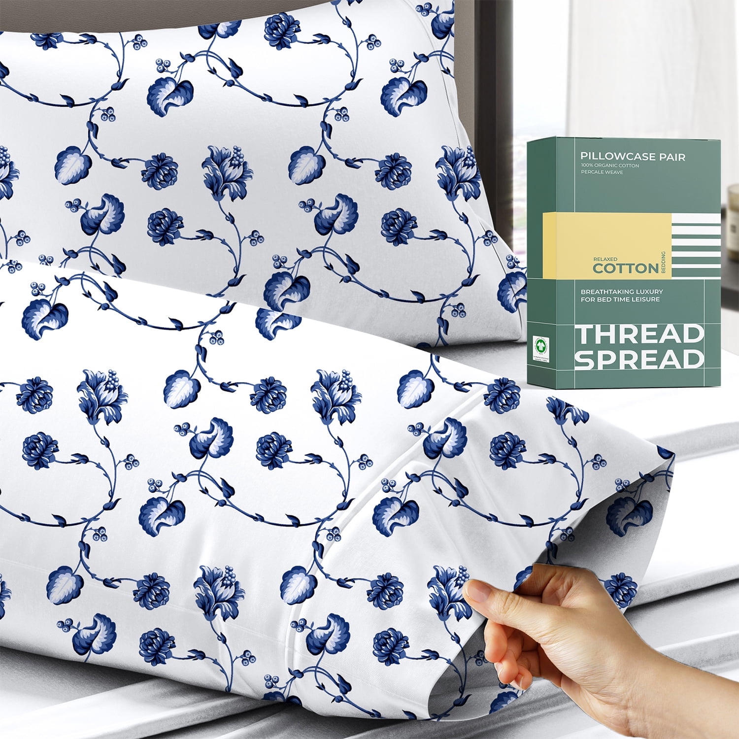 Thread Spread 100% Organic Cotton Queen / Standard Pillow Cases Set of 2 - Soft, Cooling, Crisp ...