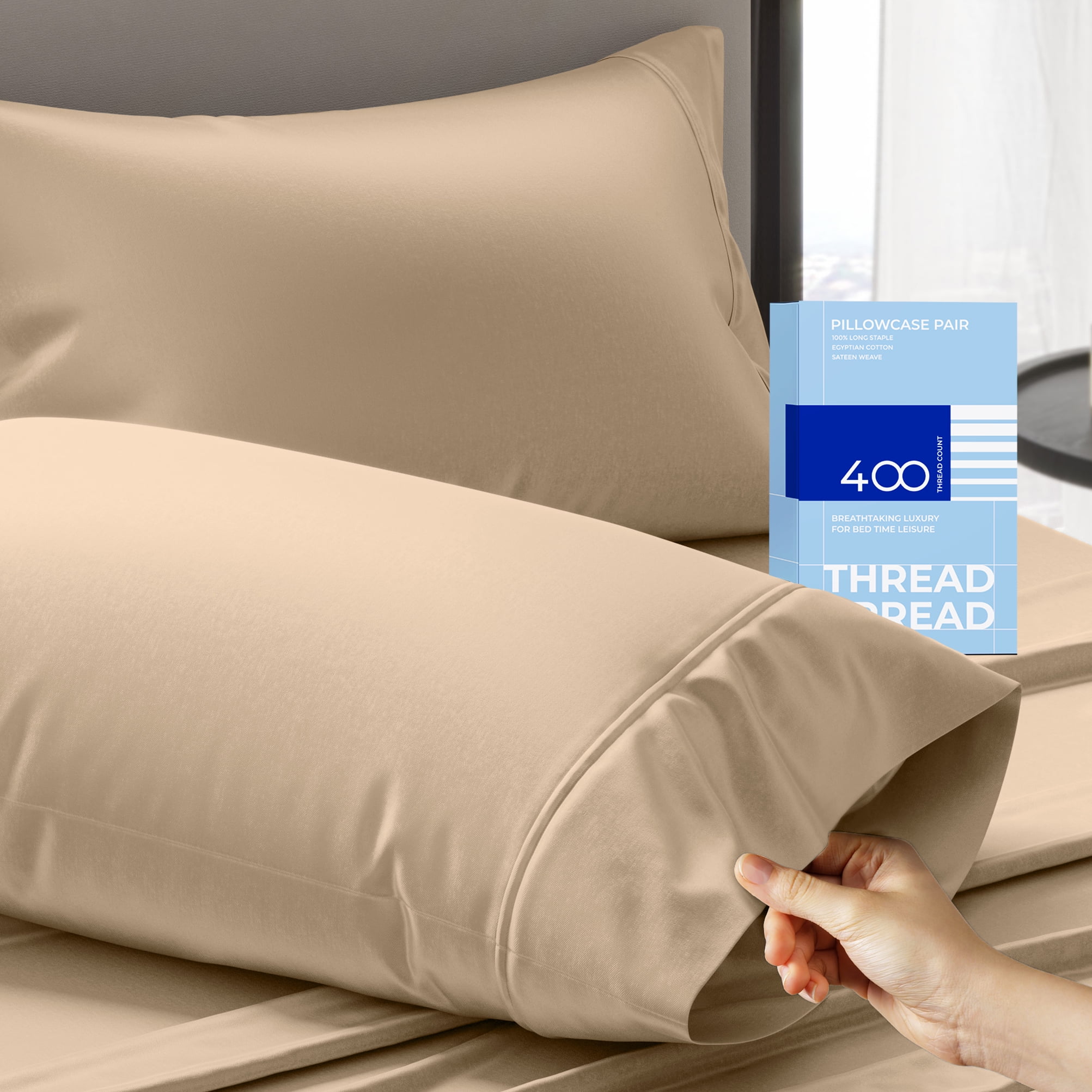 THREAD SPREAD 400 TC 100% Cotton Wrinkle Resistant Sateen Standard / Queen Pillowcase Set of 2 ...
