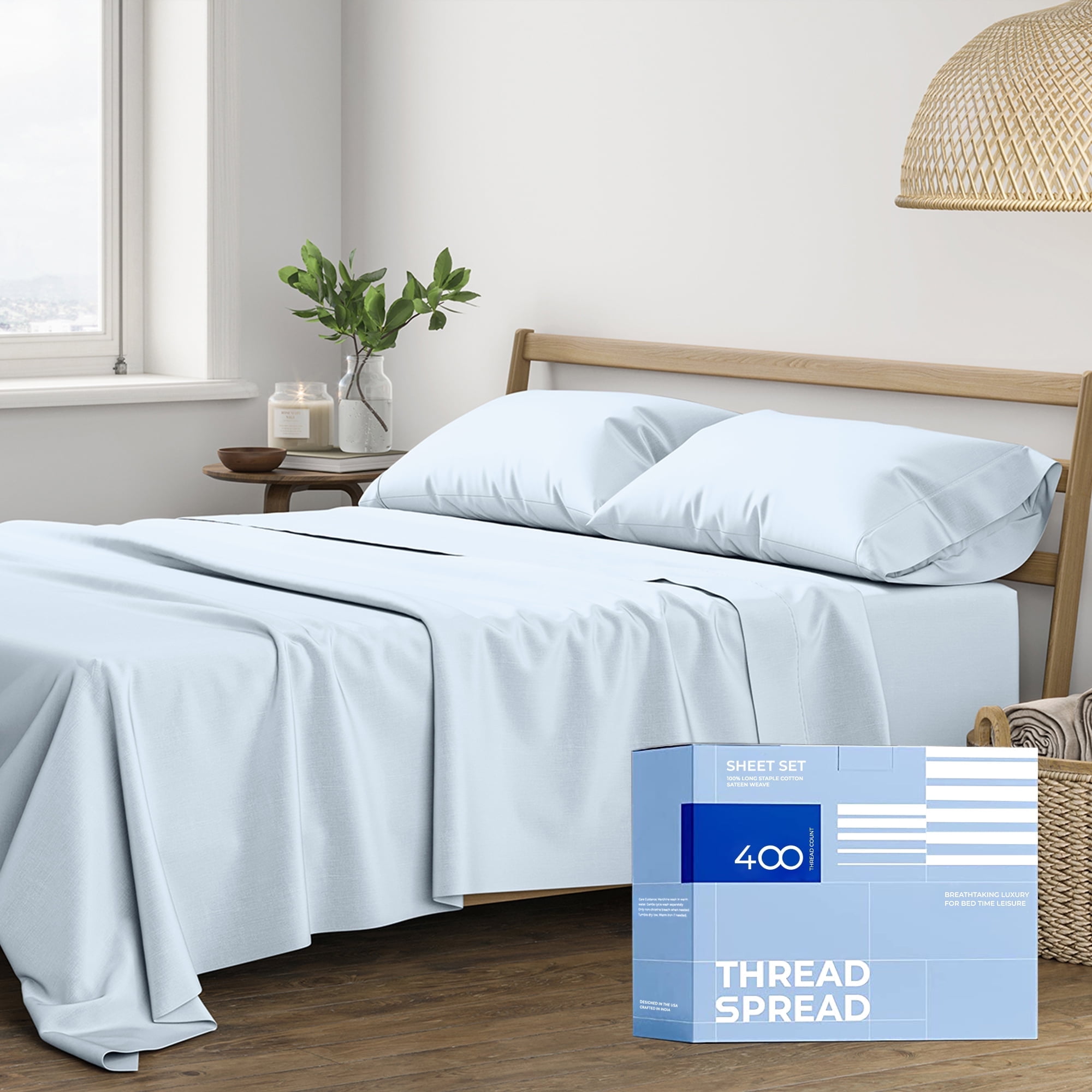 THREAD SPREAD 400 TC Full Size Sheet Set, 100% Cotton, 16” Deep Pocket ...