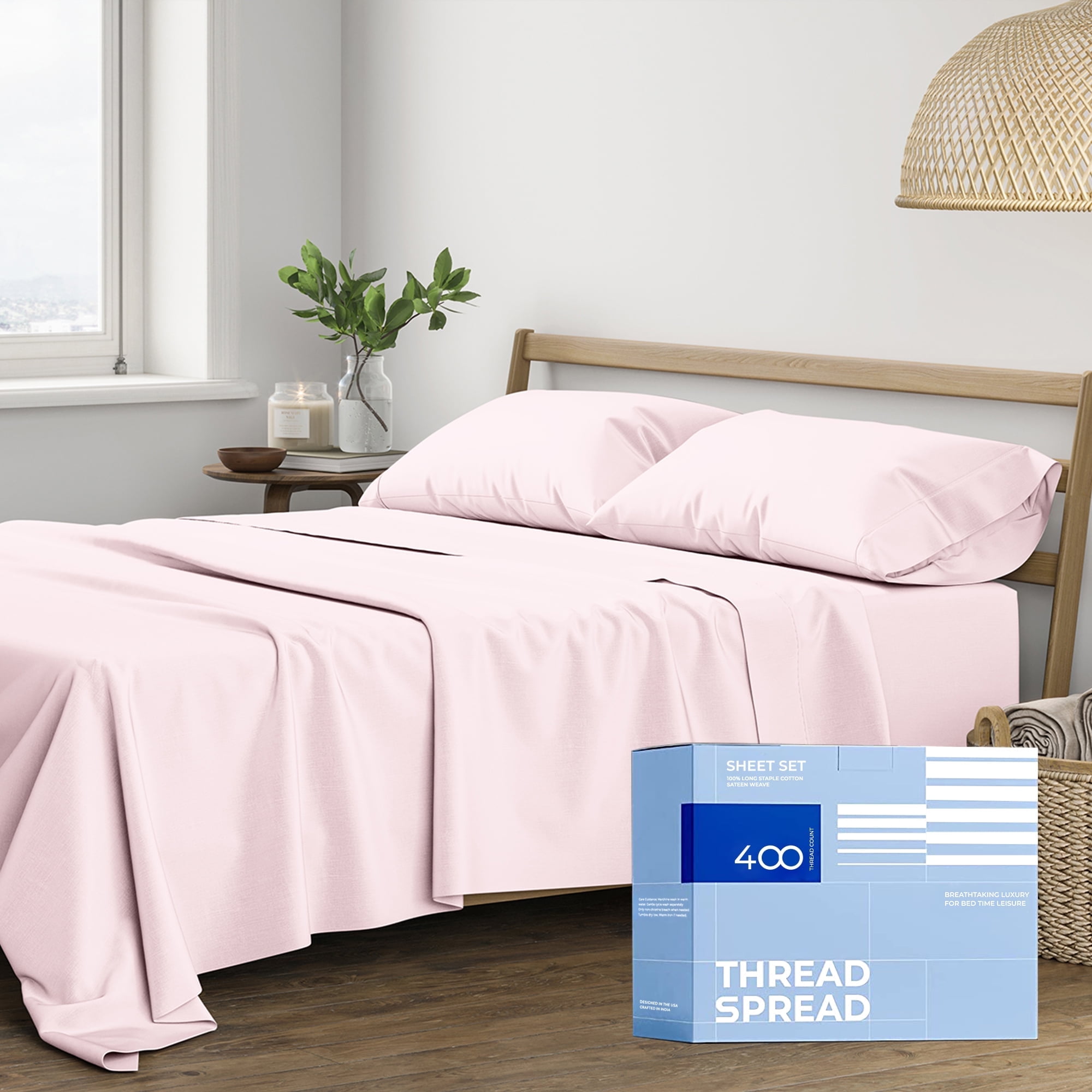 THREAD SPREAD 400 TC Split King Sheets for Adjustable Bed - 5 PC Sateen ...