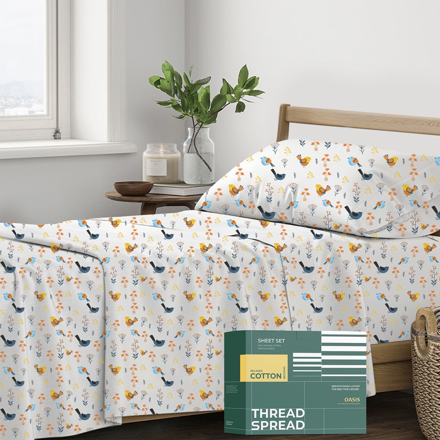 Thread Spread 100% Organic Cotton Sheets Twin Size - 3 PC Printed ...