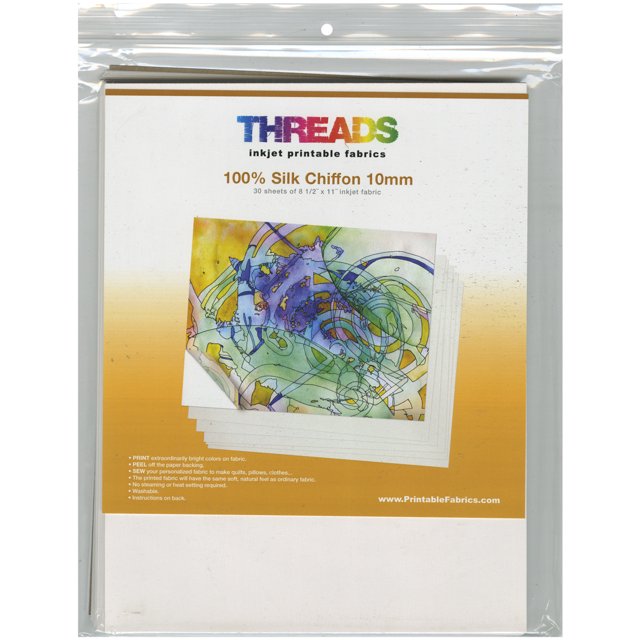 THREADS Inkjet Printable Fabric Sheets 8.5"X11" 30/Pkg-100% Silk ...