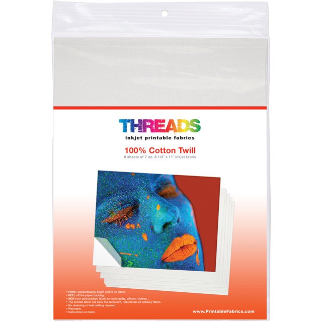 THREADS Inkjet Printable Fabric Sheets 8.5"X11" 6/Pkg-100% Cotton Twill ...