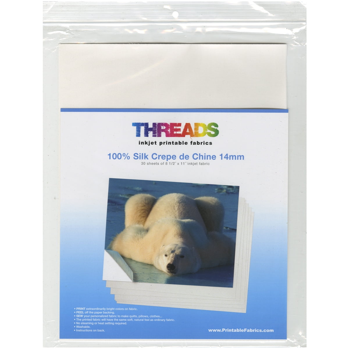 THREADS Inkjet Printable Fabric Sheets 8.5X11 30/Pk-100% Silk Crepe de ...