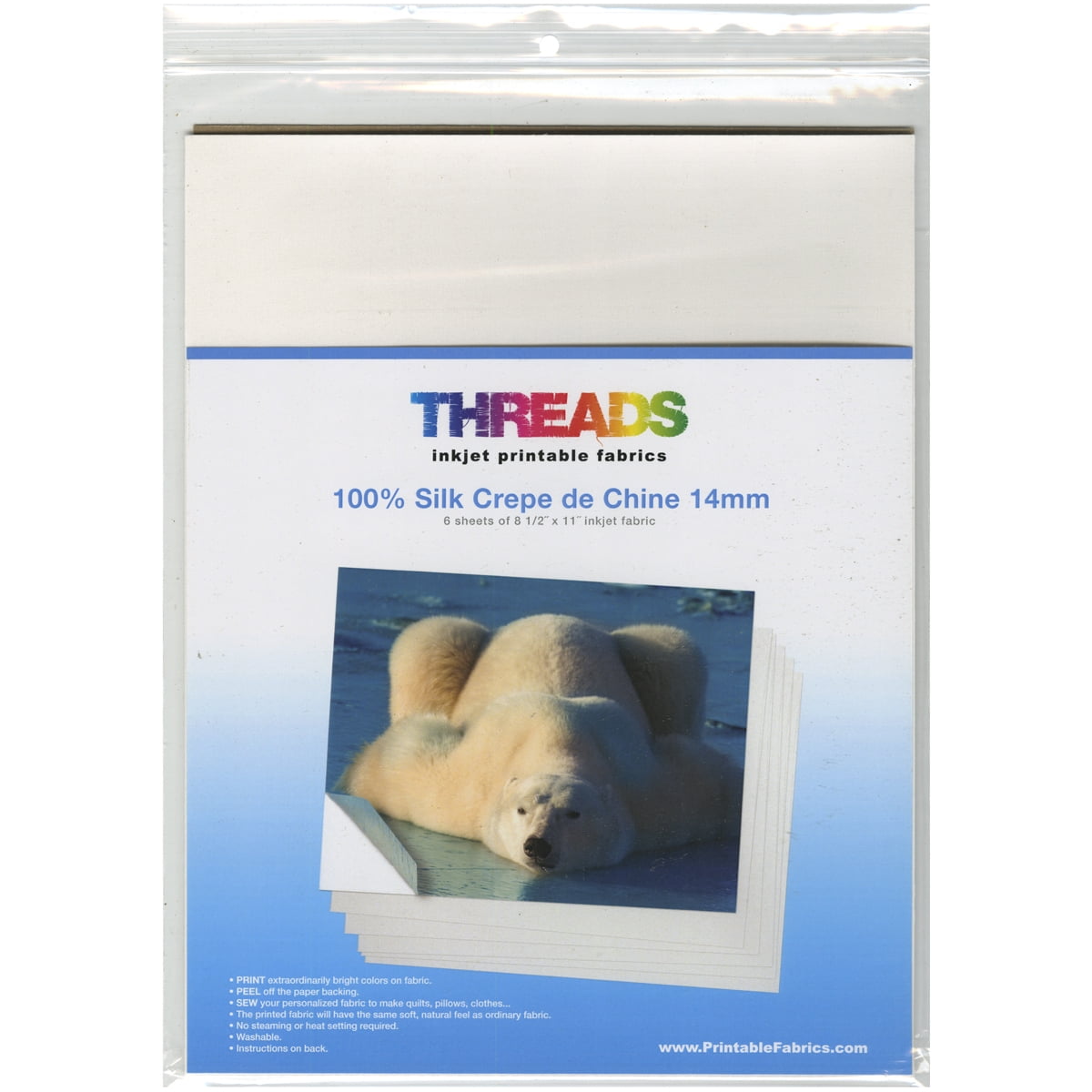 THREADS Inkjet Printable Fabric Sheets 8.5X11 6/Pk-100% Silk Crepe de ...